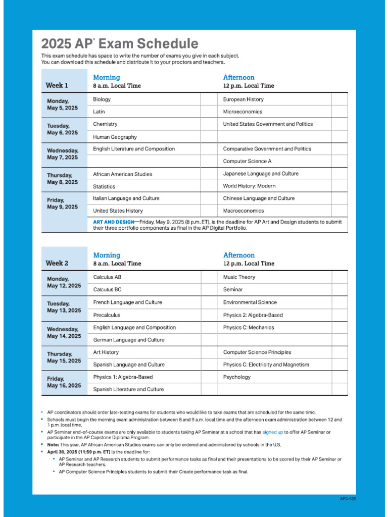 AP Exam Schedule | PDF