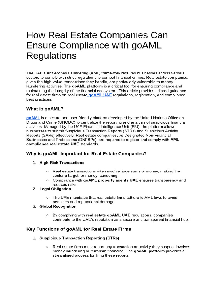 How Real Estate Companies Can Ensure Compliance With GoAML Regulations ...