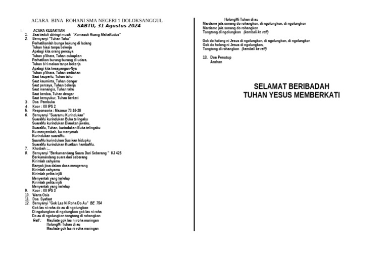 Acara Bina Rohani 31 Agustus 2024 | PDF