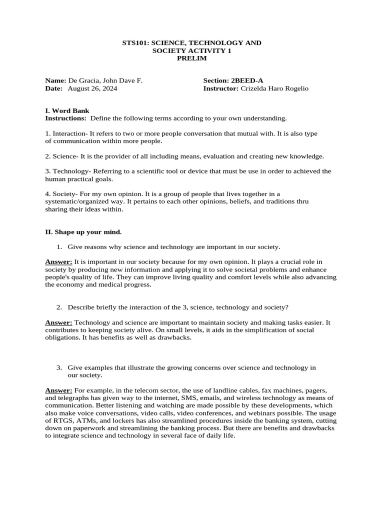 STS101Activity - DE GRACIA, JOHN DAVE - 2BEED-A | PDF