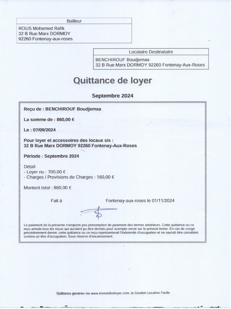 Quittances Septembre Octobre | PDF
