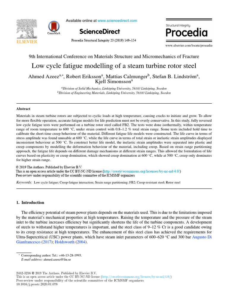 Low Cycle Fatigue Modelling of A Steam Turbine Rot | PDF | Deformation ...