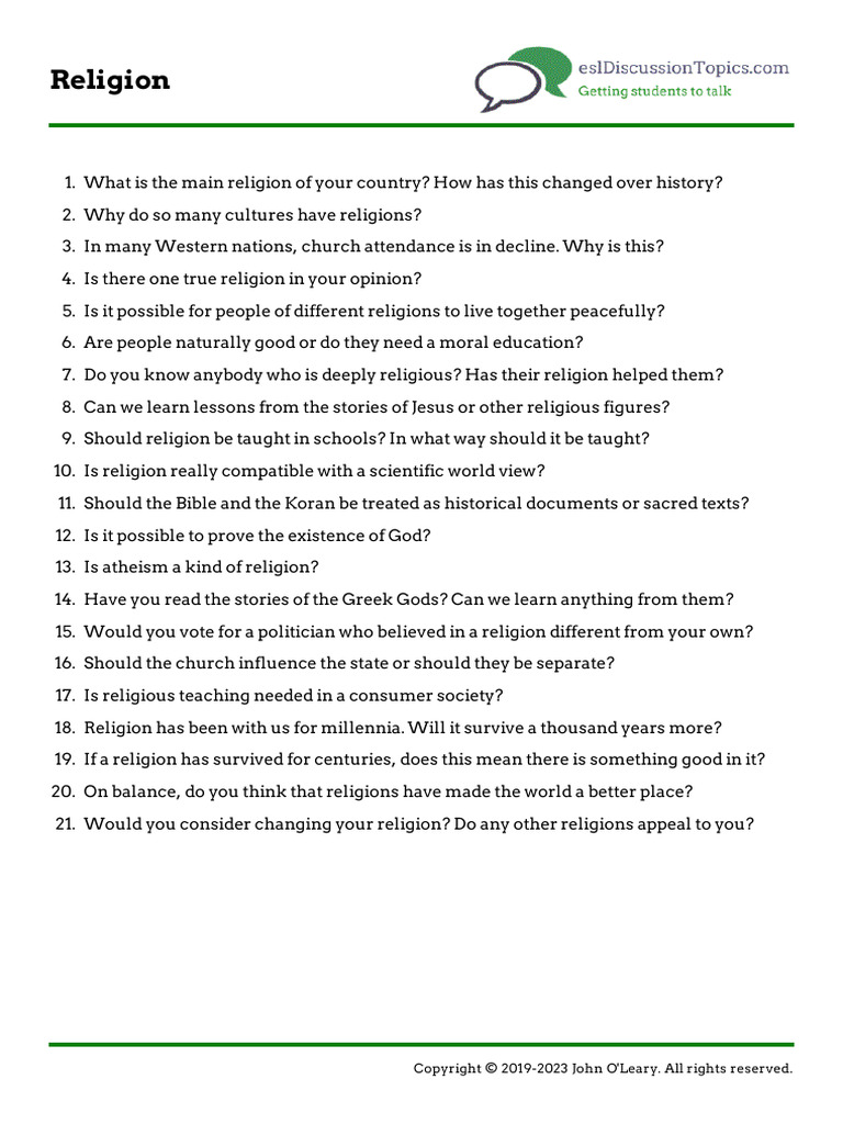 Religion Questions For Who Learning English | PDF