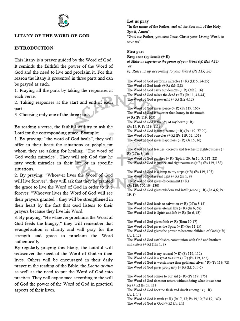 Litany of the Word of God | PDF | Prayer | Jesus