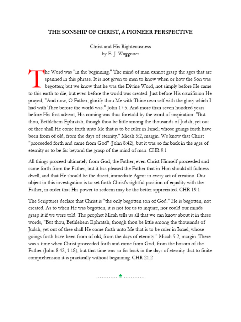 THE_SONSHIP_OF_CHRIST_PIONEERS (1) | PDF | God The Father | Logos ...