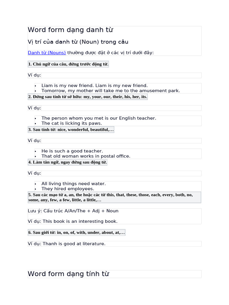 Word Form D NG Danh T | PDF