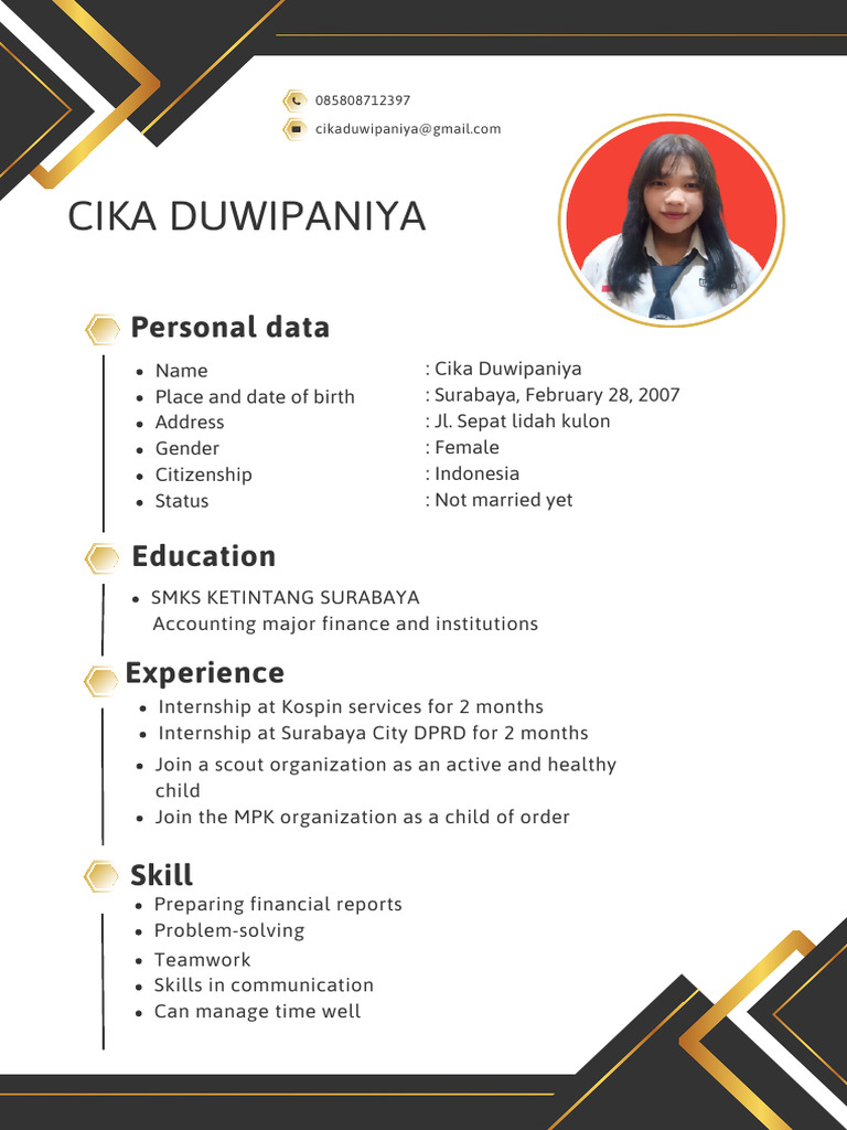 Putih Hitam Emas Profesional Modern CV Resume Riwayat Hidup | PDF