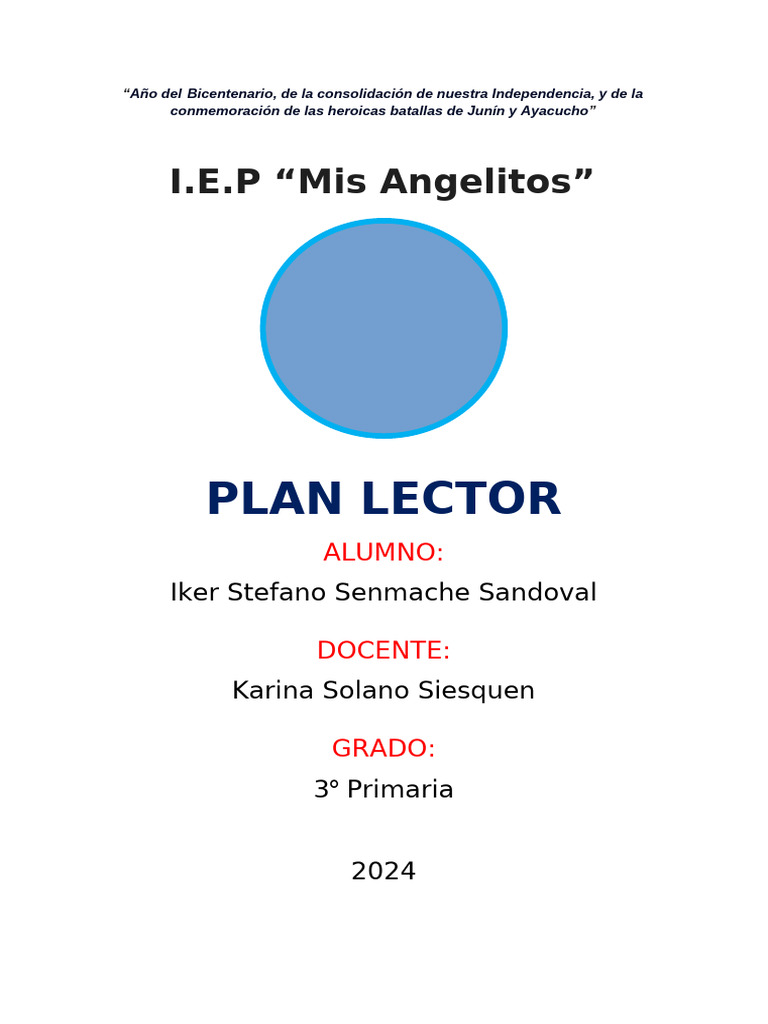 Caratula de PLAN LECTOR Iker | PDF
