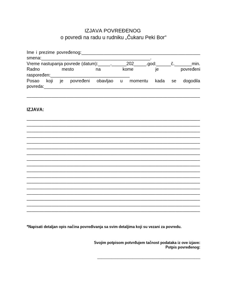 Izjava Povređenog | PDF