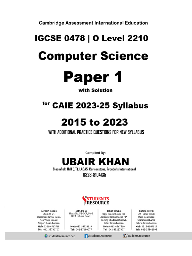 O Level Computer Science Paper 1 Topical by Sir Ubair Khan | PDF ...