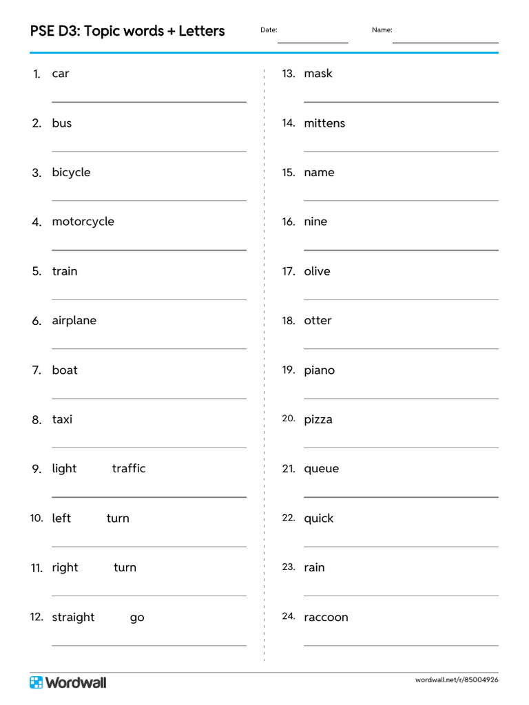 Pse d3 Topic Words Letters Unjumble | PDF