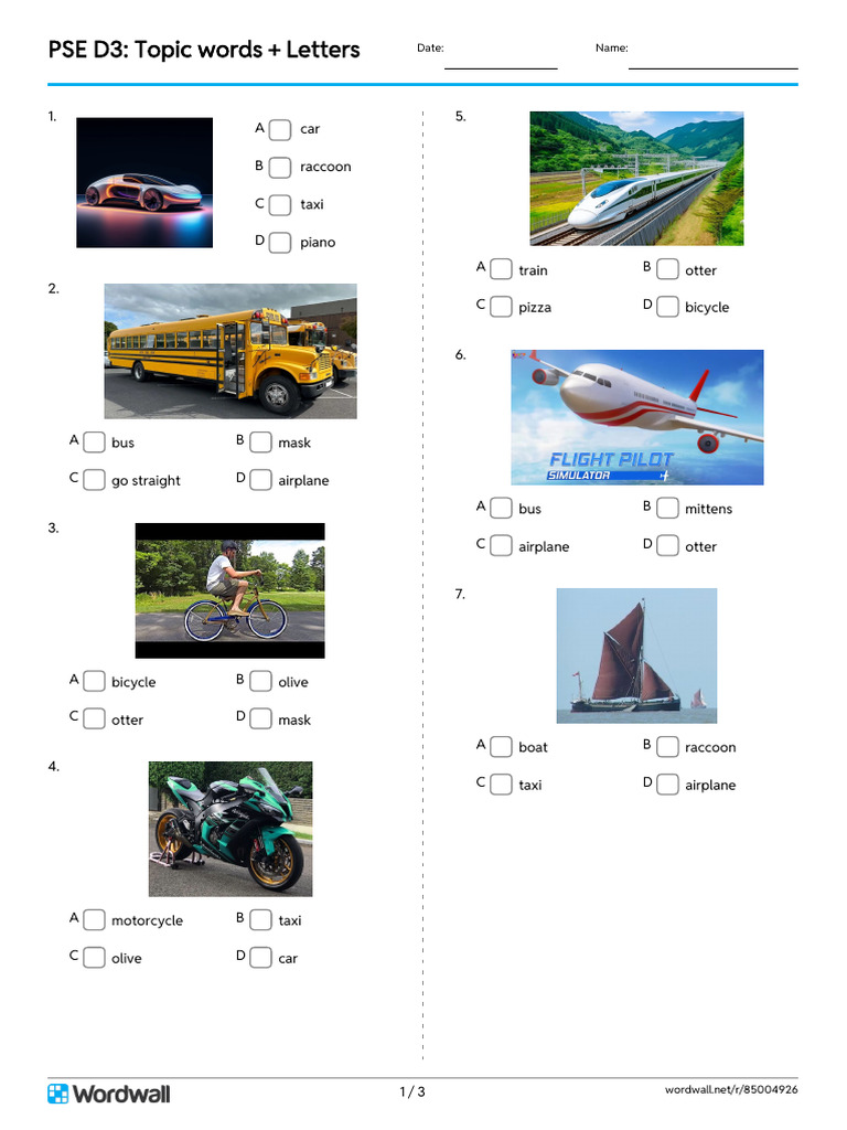 Pse d3 Topic Words Letters Quiz | PDF
