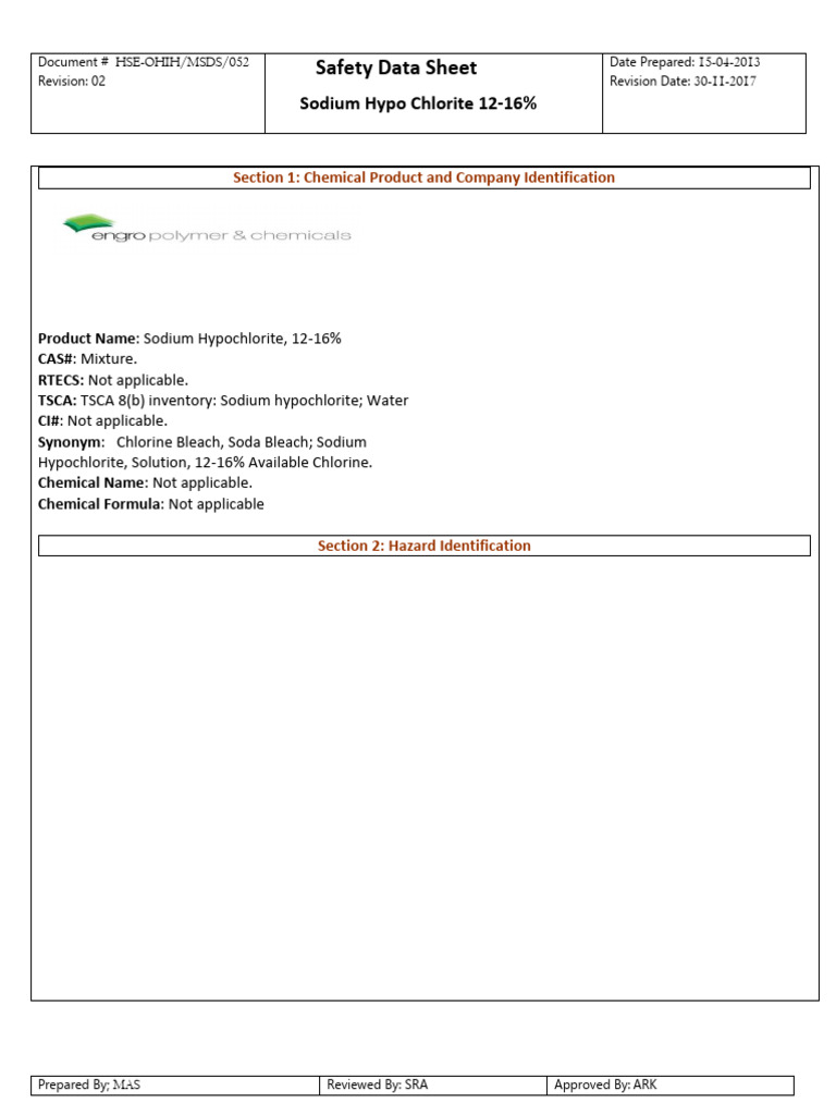 Naocl Msds | PDF | Toxicity | Water