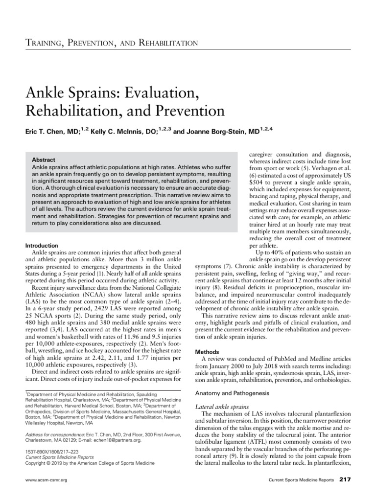 Ankle Sprains Evaluation, Rehabilitation, And.7 | PDF | Ankle | Limbs (Anatomy)