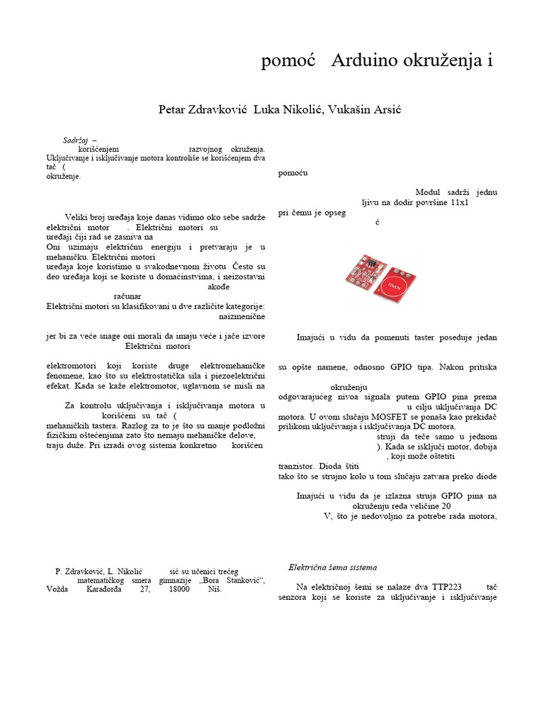 Kontrola rada DC motora pomoću Arduino okruženja i TTP223-BA6 touch ...