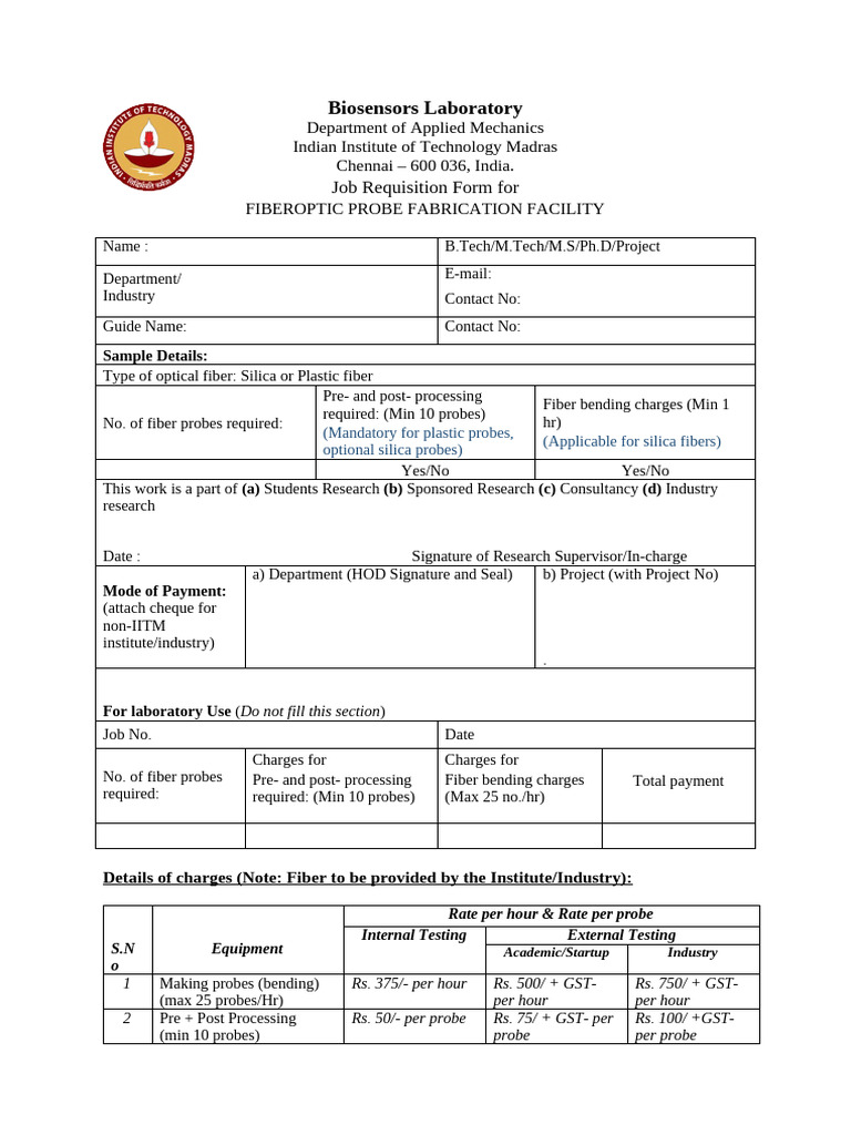 U-Bent Probe Request Form | PDF | Optical Fiber | Optics