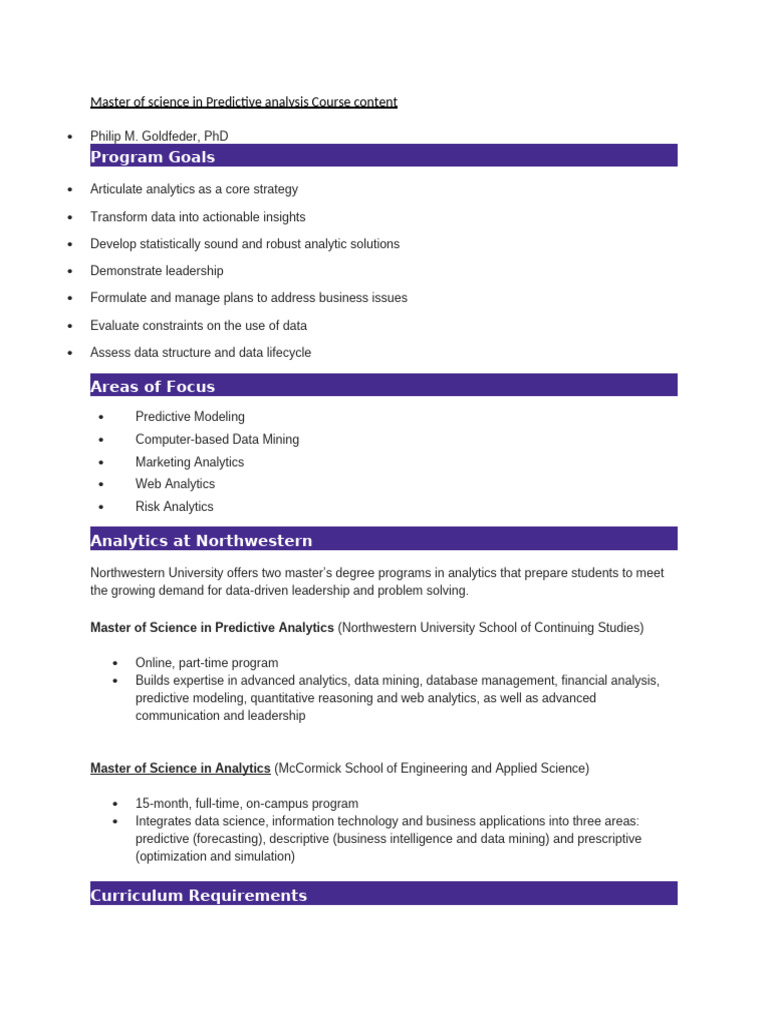 Master of Science in Predictive Analysis Course Content | PDF ...