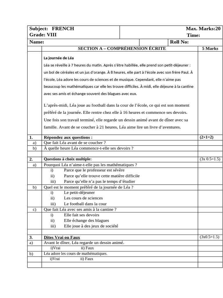 Examen de français - 8ème année | PDF