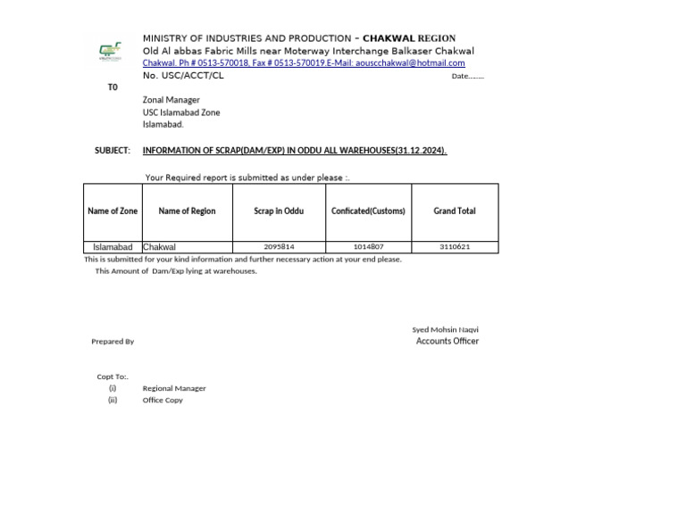 Scrap Report for OddU Warehouses 2024 | PDF