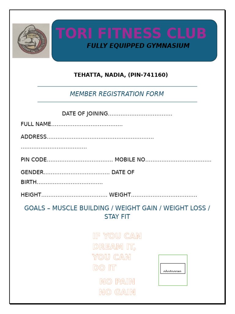 Gym Membership Form | PDF