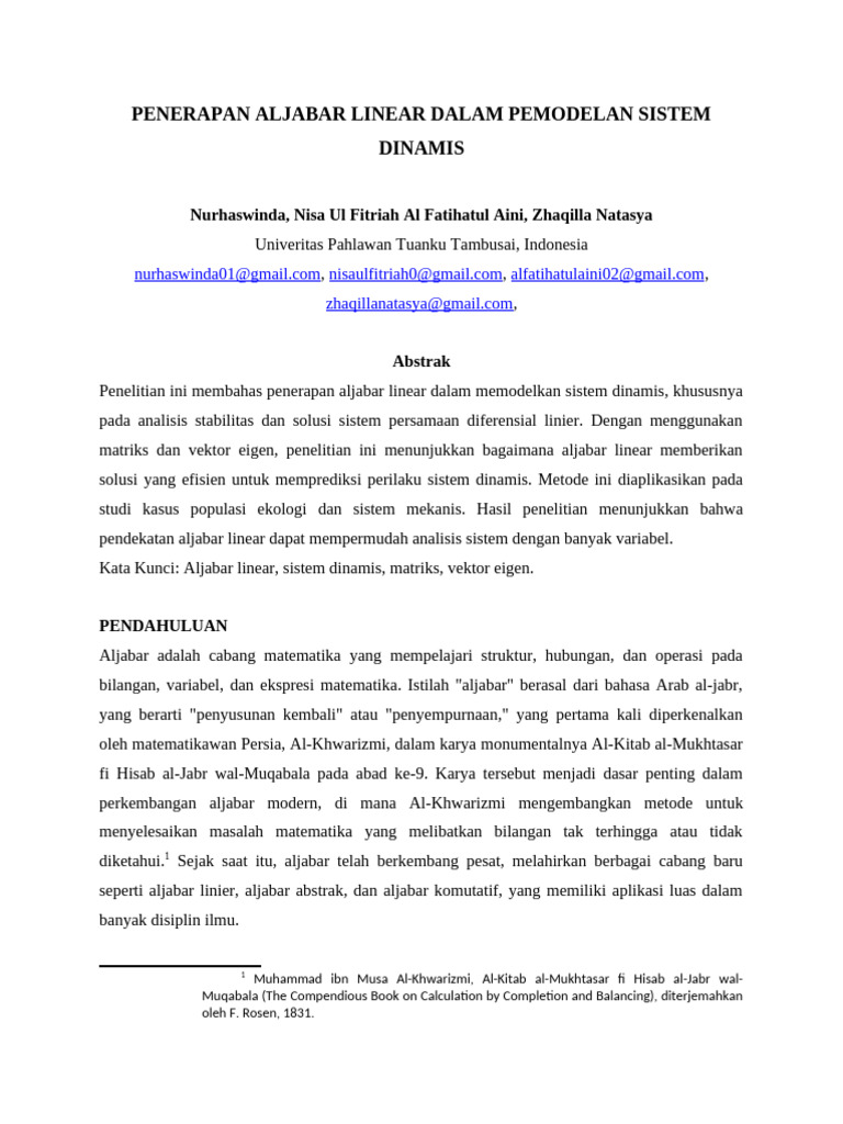 Aljabar Linear untuk Sistem Dinamis | PDF