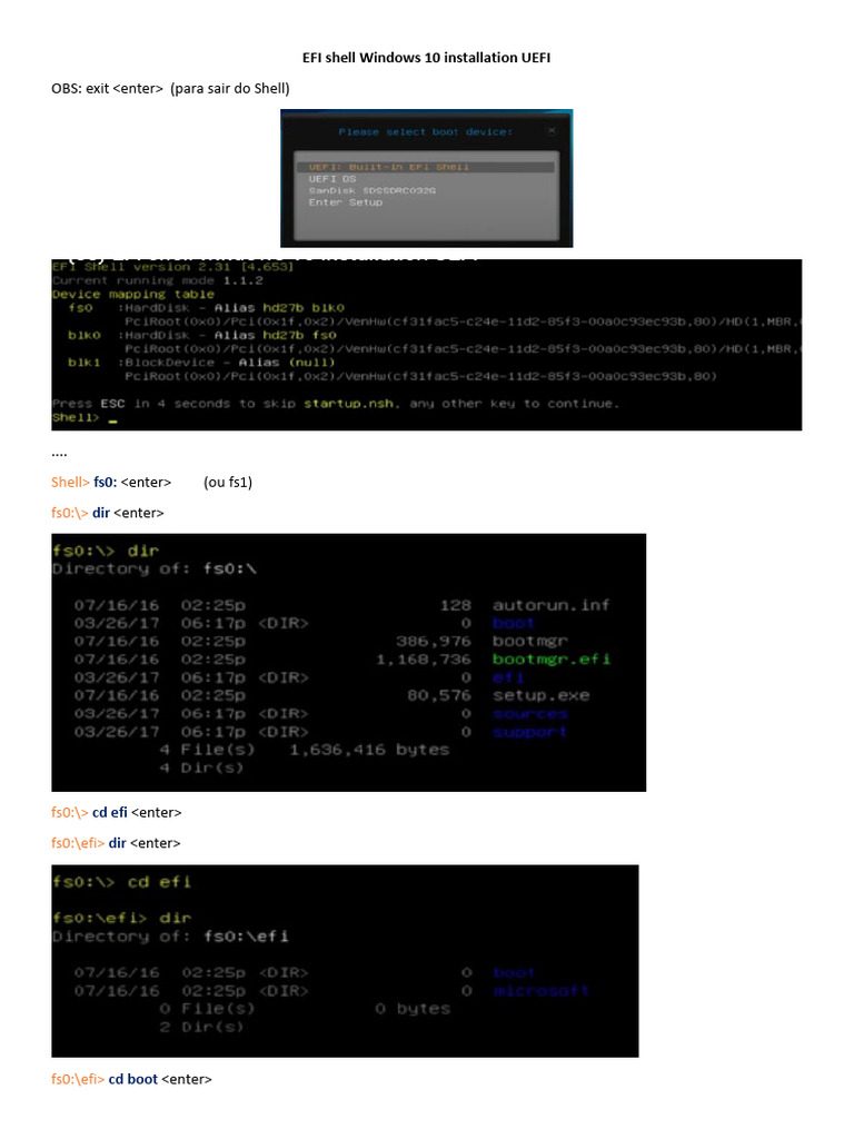 EFI Shell Windows 10 Installation UEFI | PDF