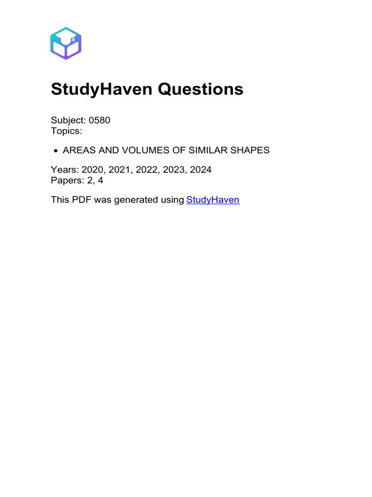 Area and Volume of Similar Shapes QP | PDF