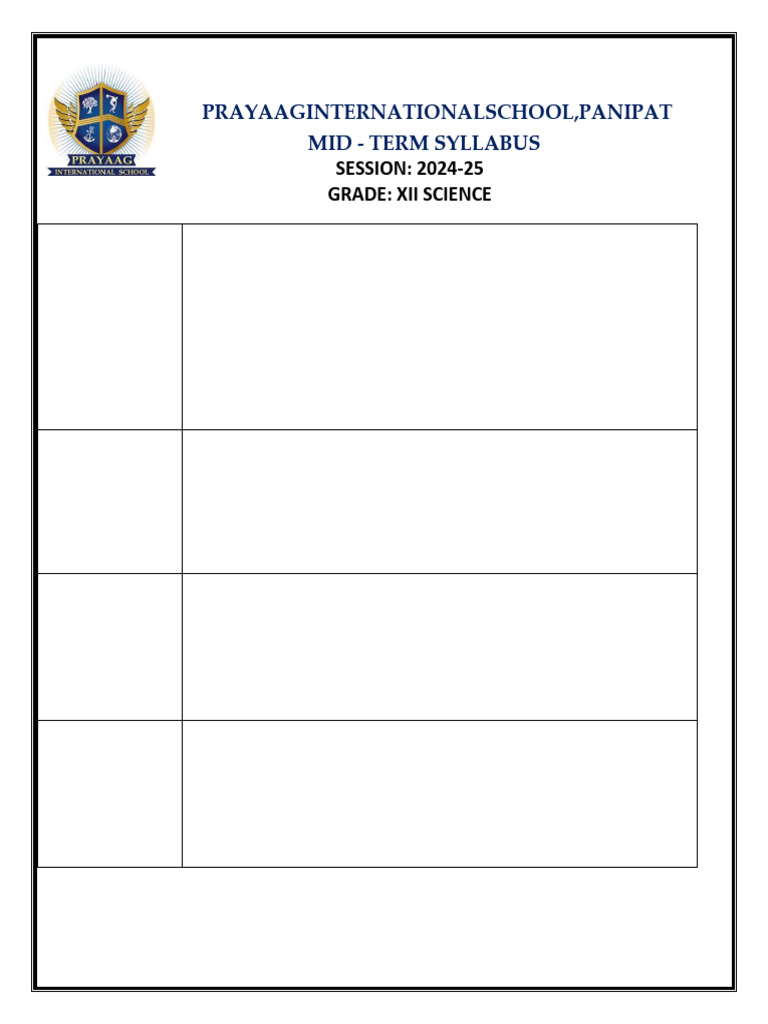 Class 12 Mid-Term Syllabus 2024-25 | PDF | Physical Sciences