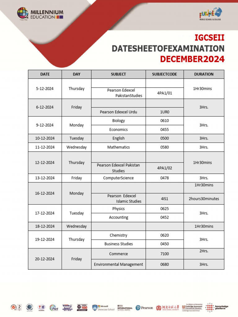 Date Sheet IGCSE II December 2024 NEW EDITED | PDF