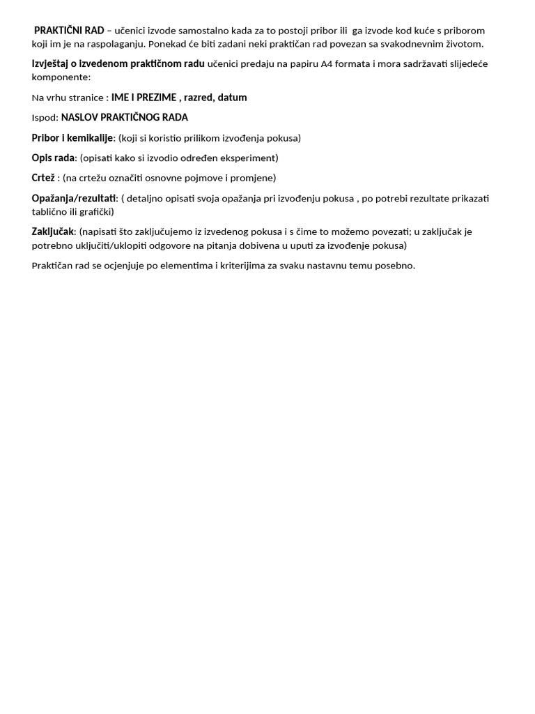 PRAKTICNI RAD - Pisanje Izvjestaja | PDF