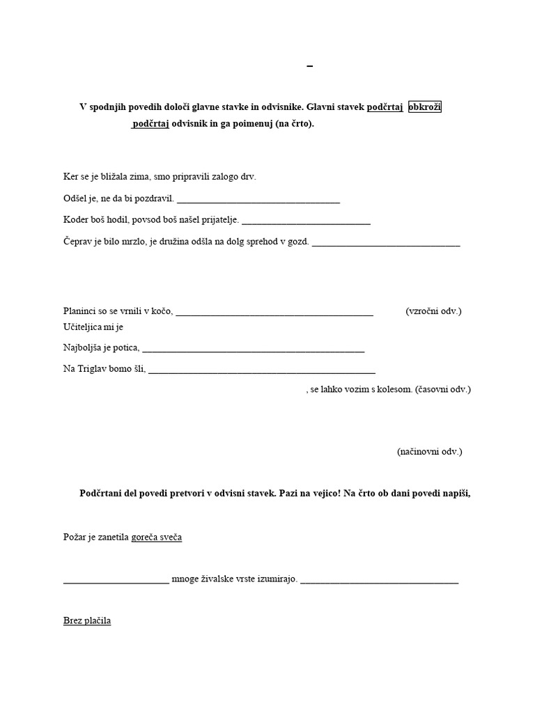 SLJ 8 Odvisniki Ucni List Priloga 3 | PDF