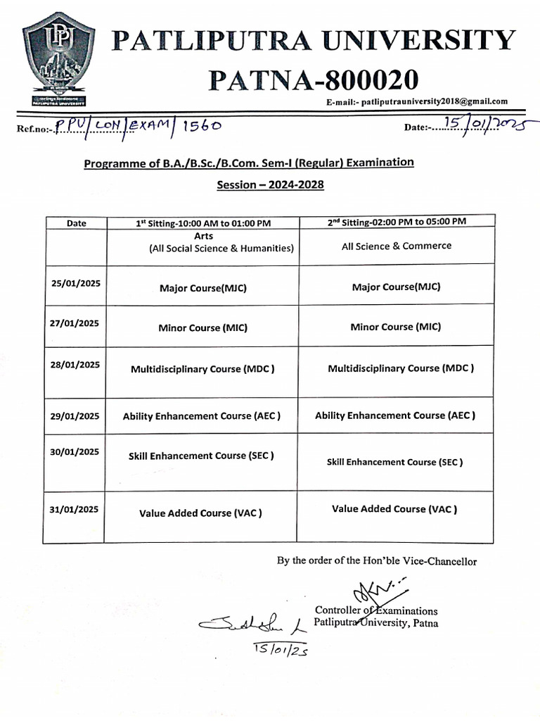 Ug Sem - 1 Exam Program | PDF