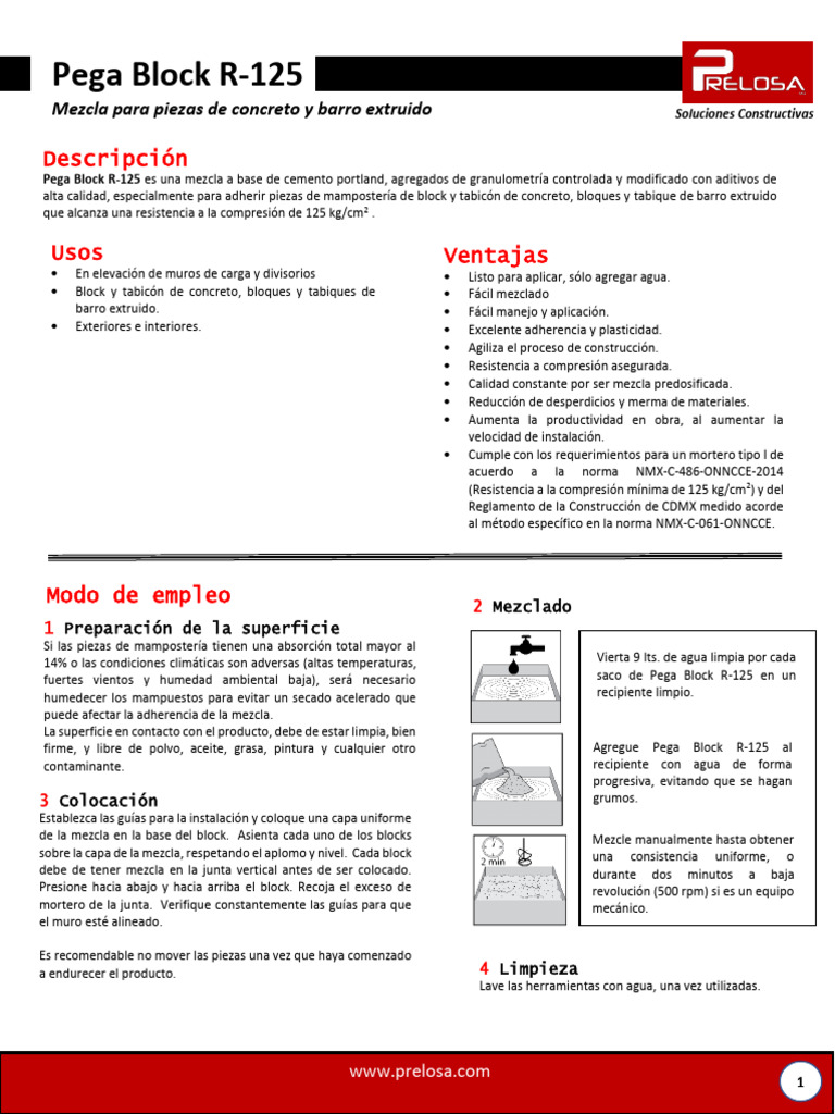 Pega Block R125 | PDF | Hormigón | Albañilería
