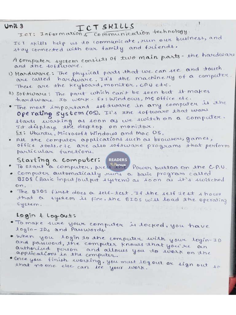 ICT Skills Notes PDF Readers Venue | PDF