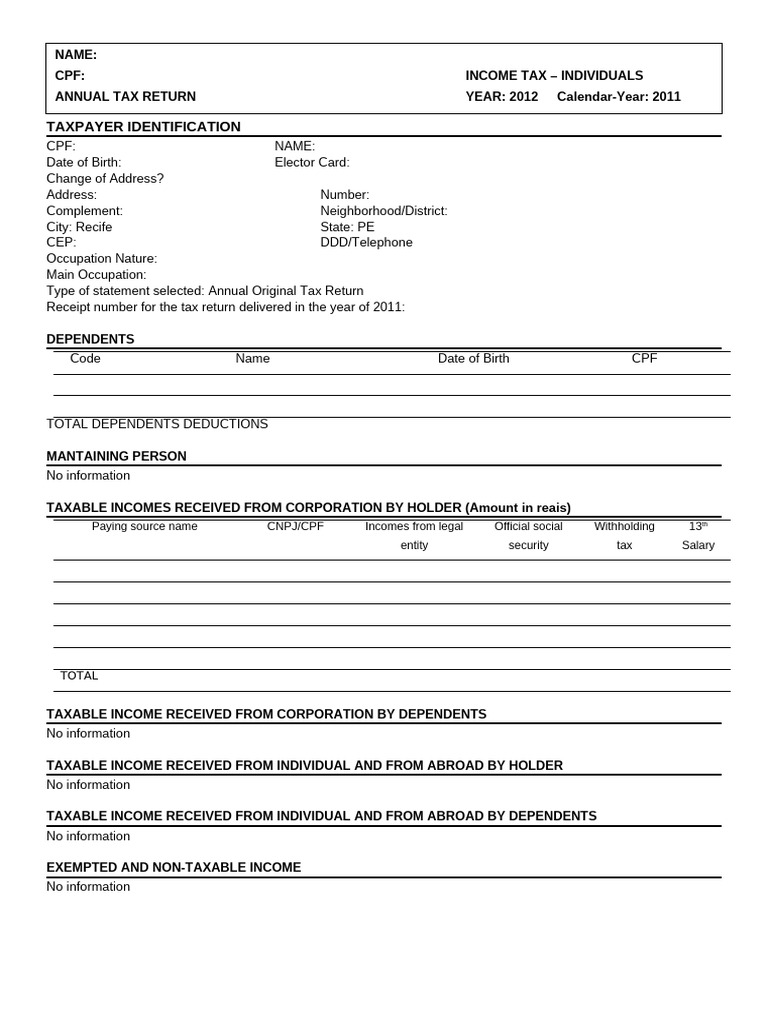 2012 Individual Income Tax Return Form | PDF | Taxes | Tax Deduction