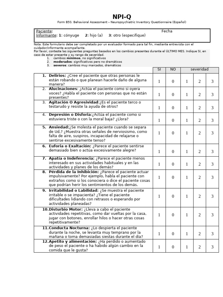 NPI-Q - Cuestionario Familiar | PDF