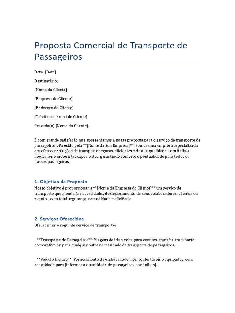 Proposta Comercial de Transporte de Passageiros | PDF | Transporte | Qualidade (negócios)