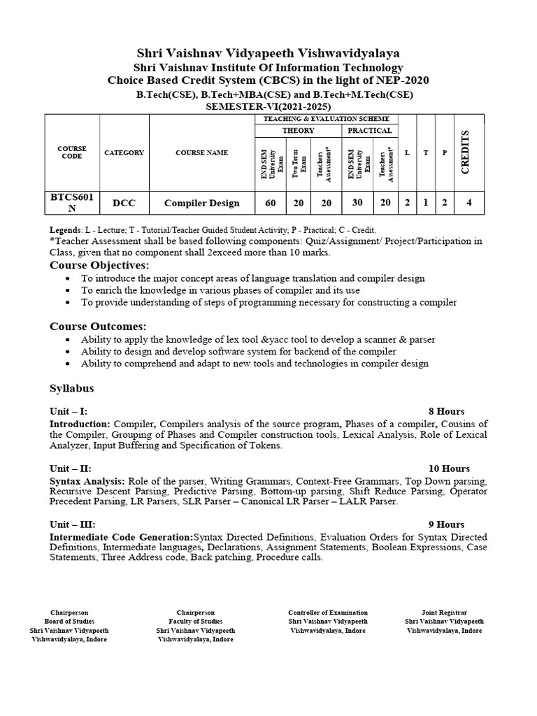 btech_cse_6th_syllabus_21_25_20.07.2023 (1) | PDF | Parsing | Compiler
