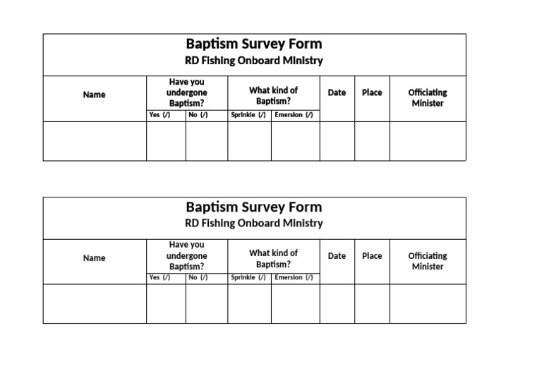Baptism Survey Form (For Individual Crew) | PDF