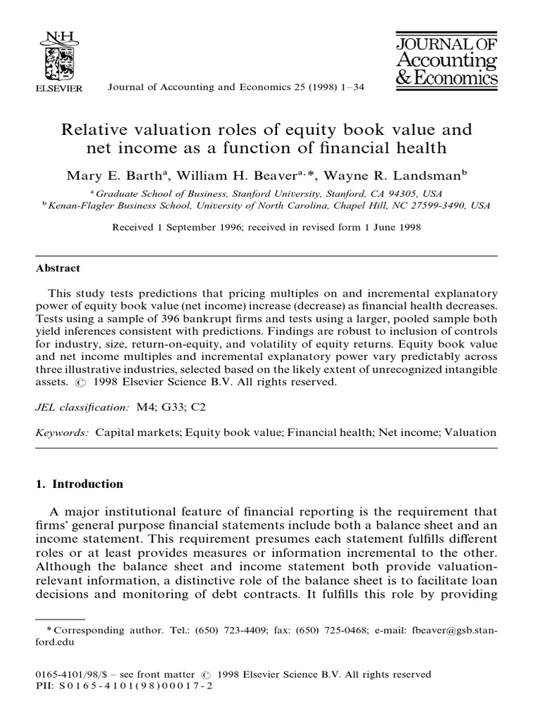 Relative Valuation Roles of Equity Book Value and Net Income As A Function of Financial Health ...