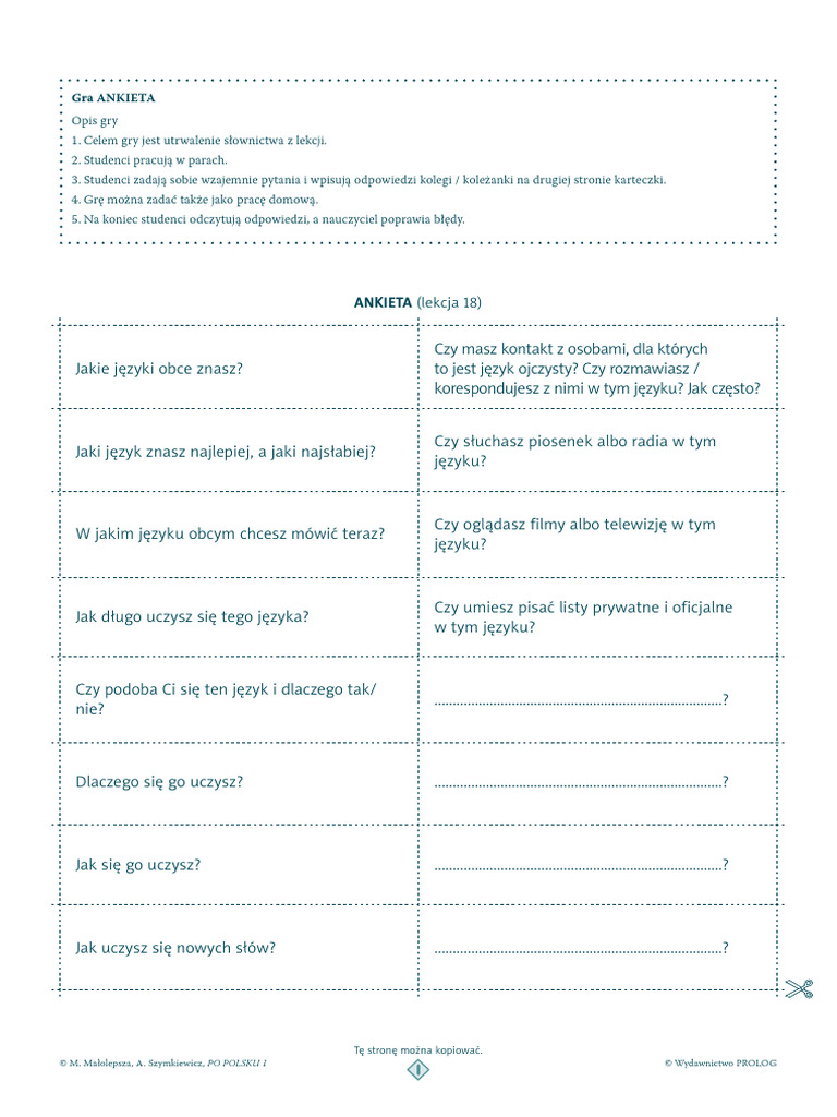 HURRA Po Polsku 1 Lekcja 18 Ankieta | PDF