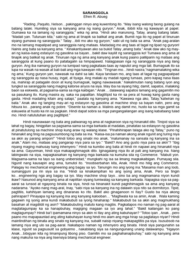 Saranggola Ni Efren R. Abueg | PDF