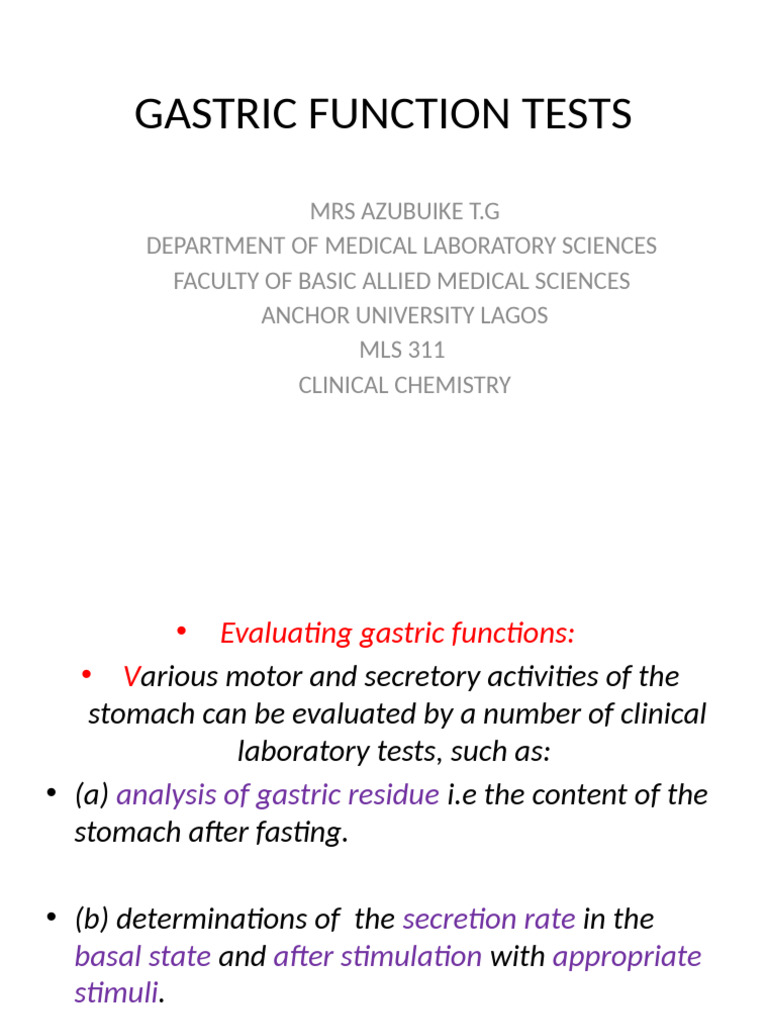 Gastric Function Tests Lecture 2 | PDF | Stomach | Digestive System