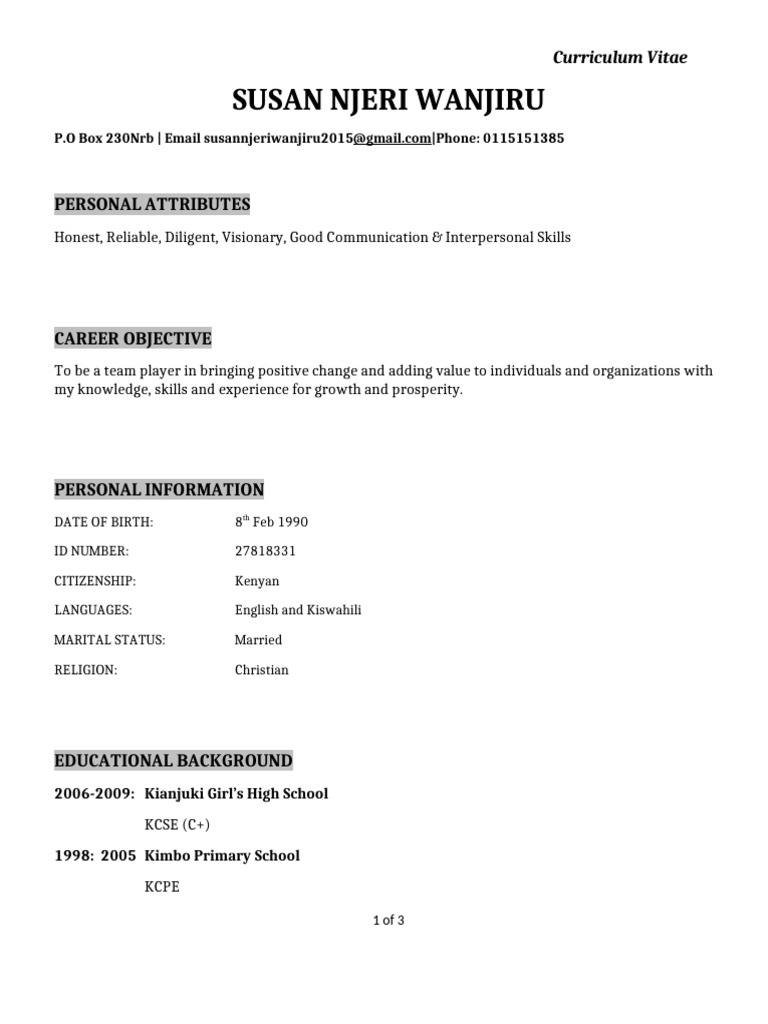 Susan Njeri Wanjiru's CV | PDF