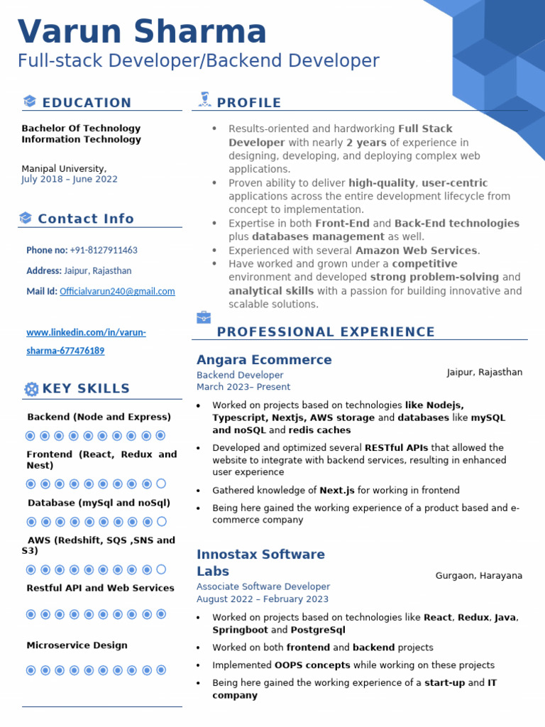 Current Professional Resume Template Blue | PDF | Amazon Web Services ...