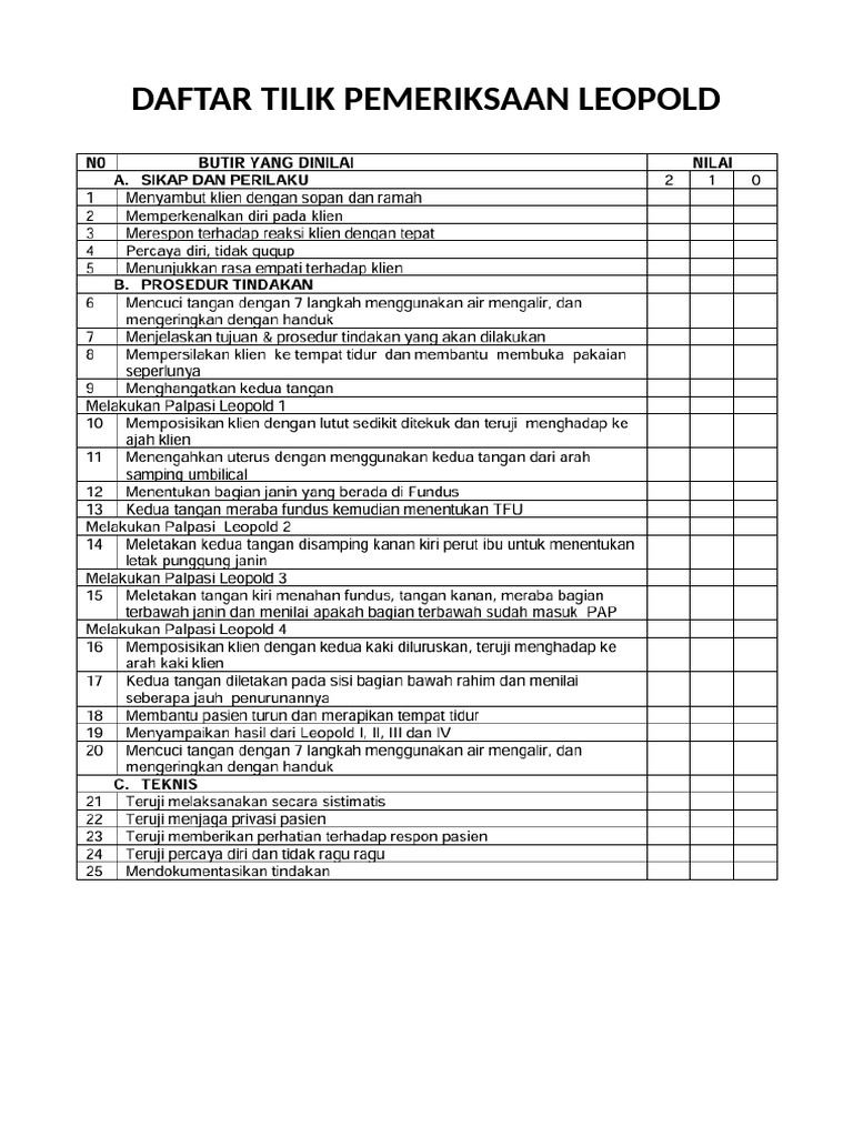 Daftar Tilik Pemeriksaan Leopold | PDF