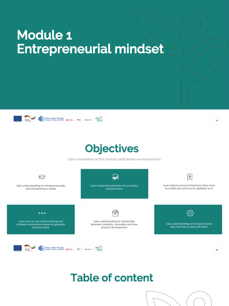 Module 1 - Entrepreneurial Mindset | PDF | Entrepreneurship | Risk