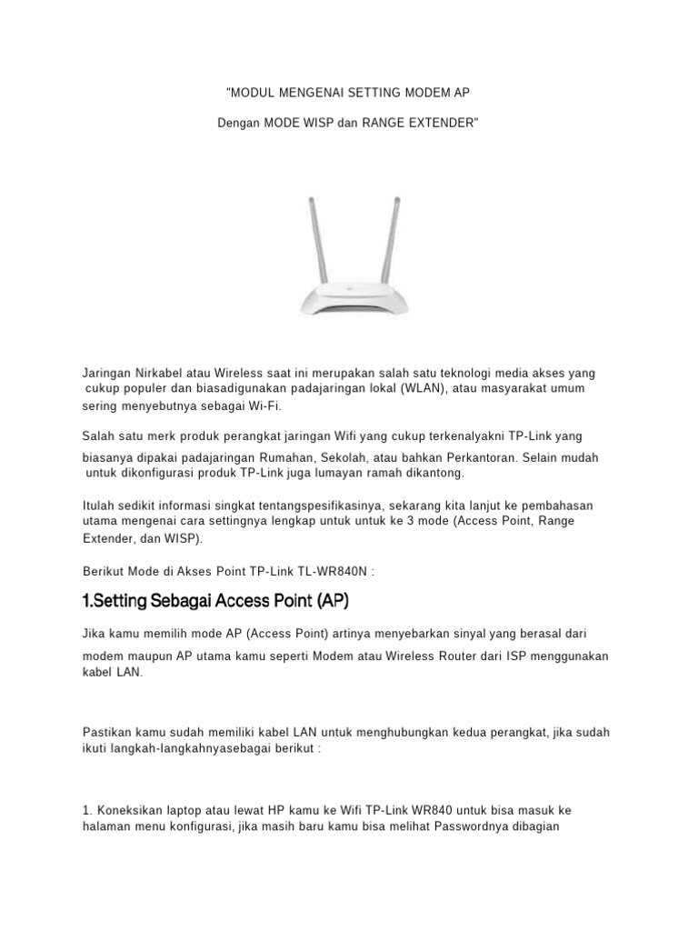 Modul Mengenai Modem AP Swip Dan Range Extander | PDF