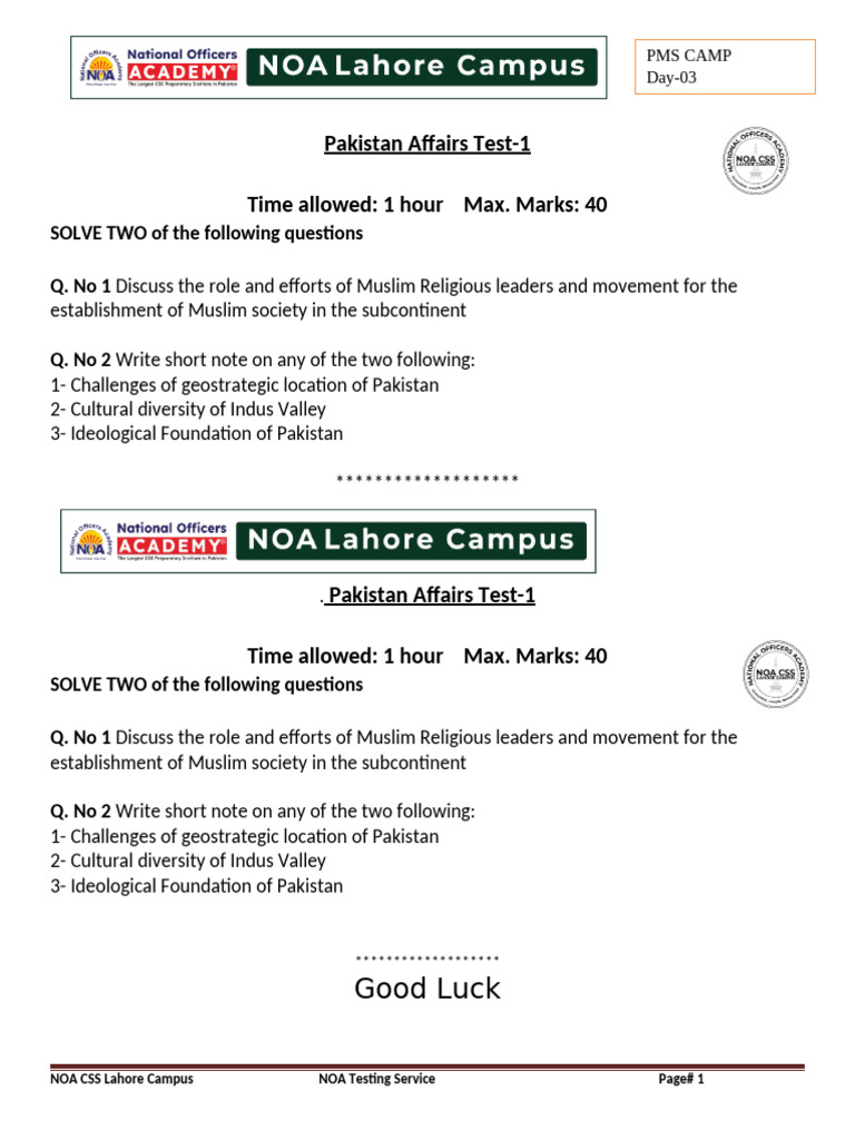 Pak Affairs T#1 | PDF