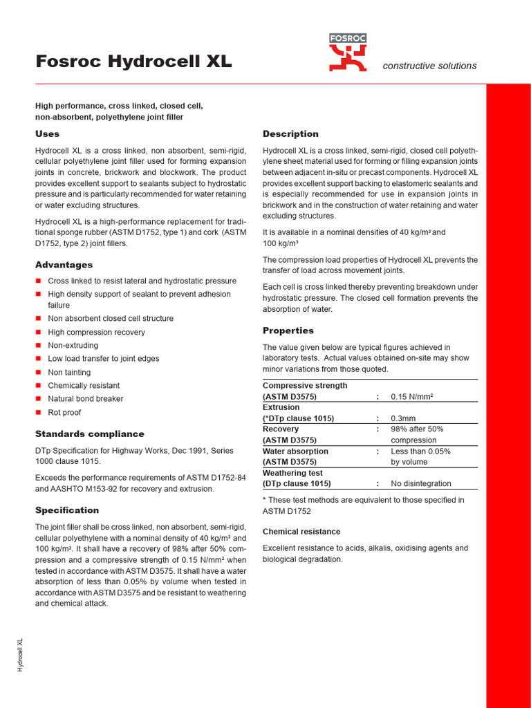 Hydrocell-XL | PDF | Cross Link | Concrete